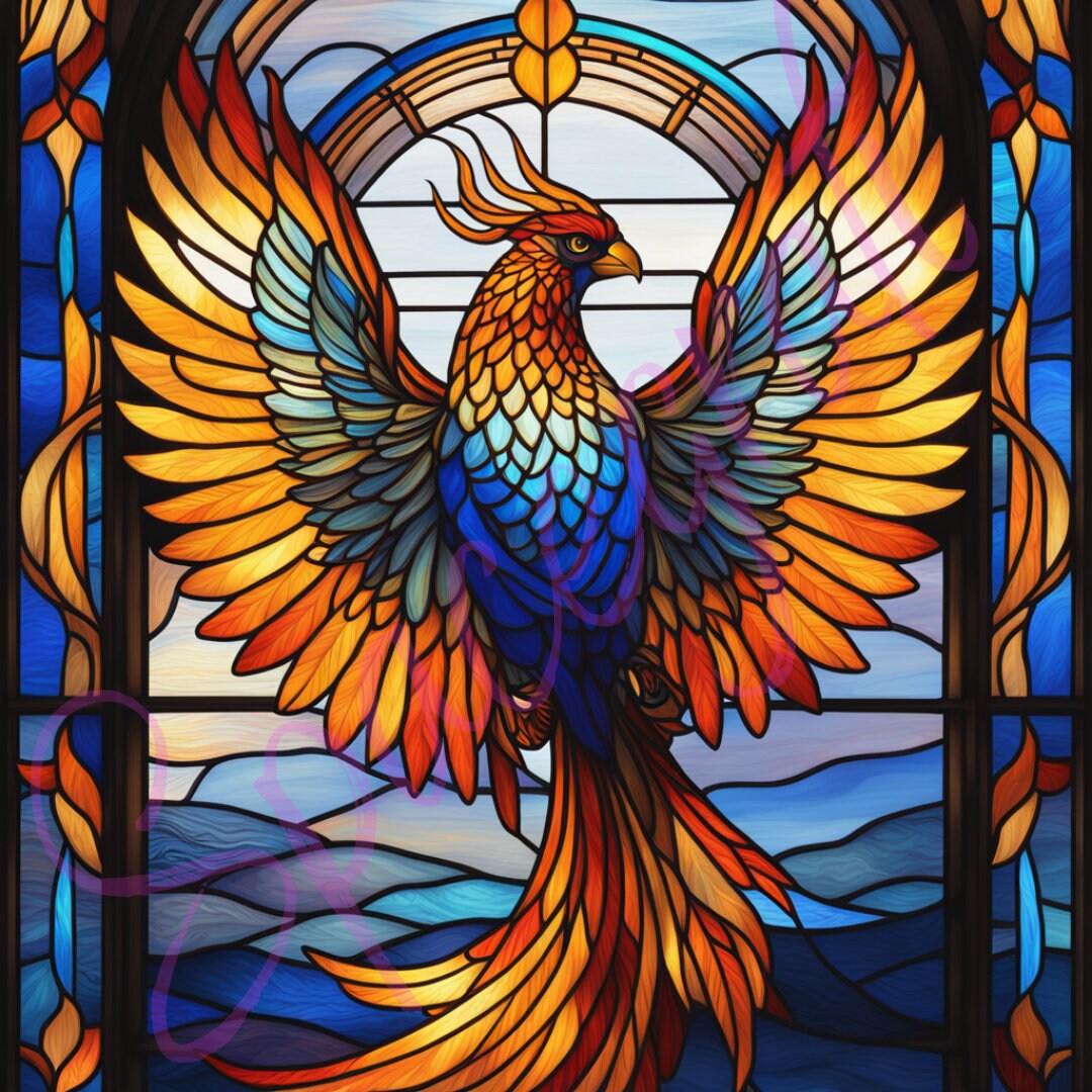 50 Stained Glass Phoenix Bundle PNG High Resolution Big Stained Wall ...