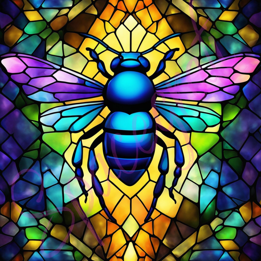 25 Stained Glass Bee Bundle PNG - High Resolution Big Stained Wall Art ...