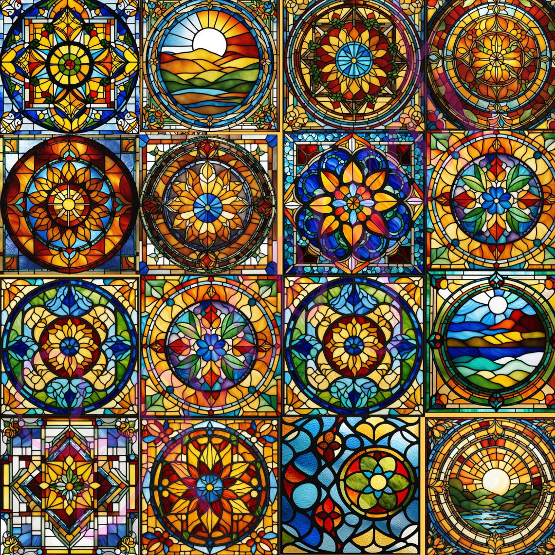 50 Stained Glass Suncatcher Bundle PNG High Resolution Big Stained Wall ...