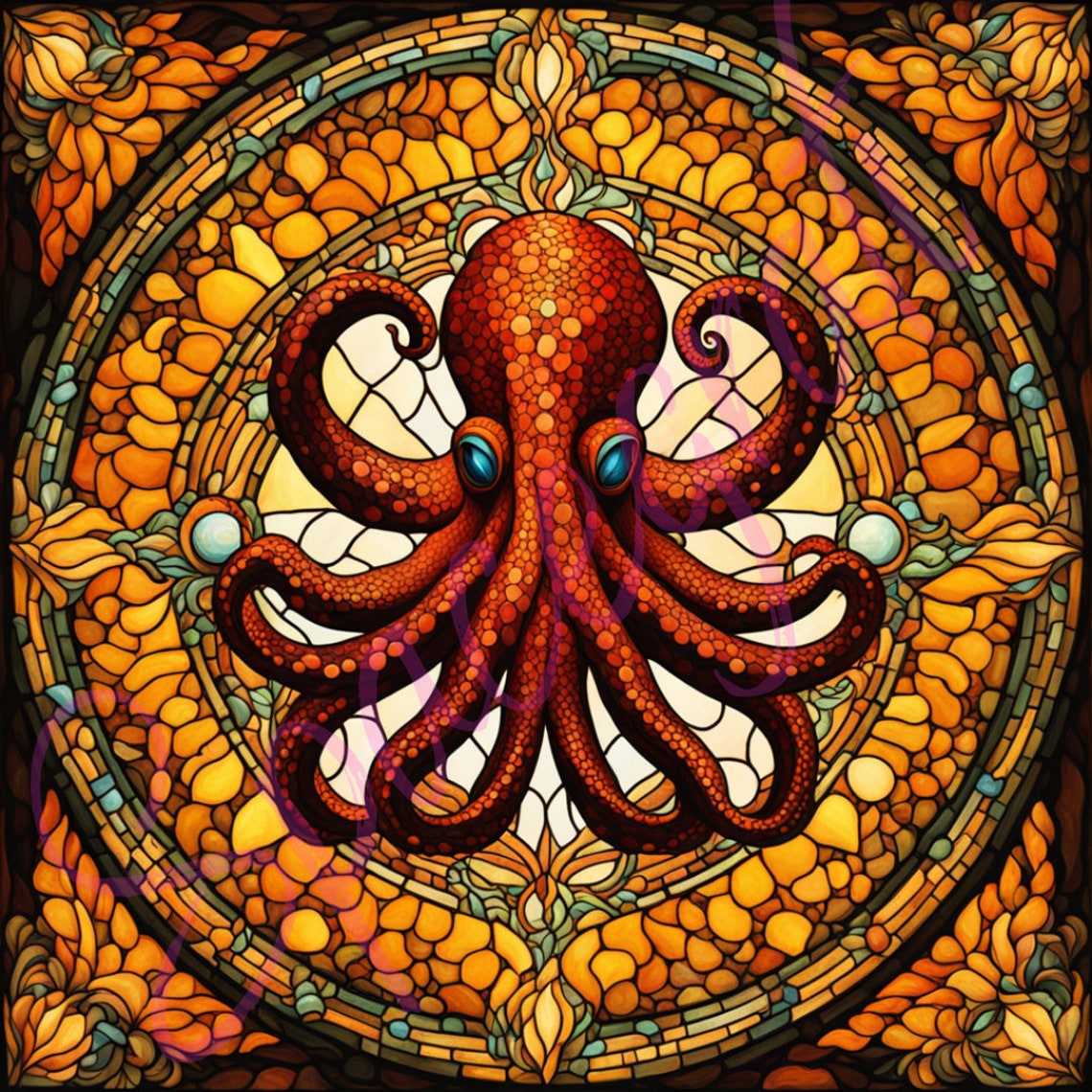 50 Stained Glass Octopus Bundle PNG High Resolution Big Stained Wall ...