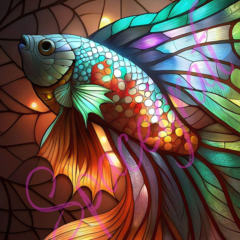 25 Stained Glass Betta Fish Bundle PNG High-resolution Digital Art for ...