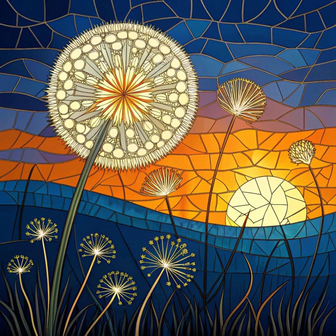 25 Stained Glass Dandelion Bundle PNG High Resolution Big Stained Wall ...