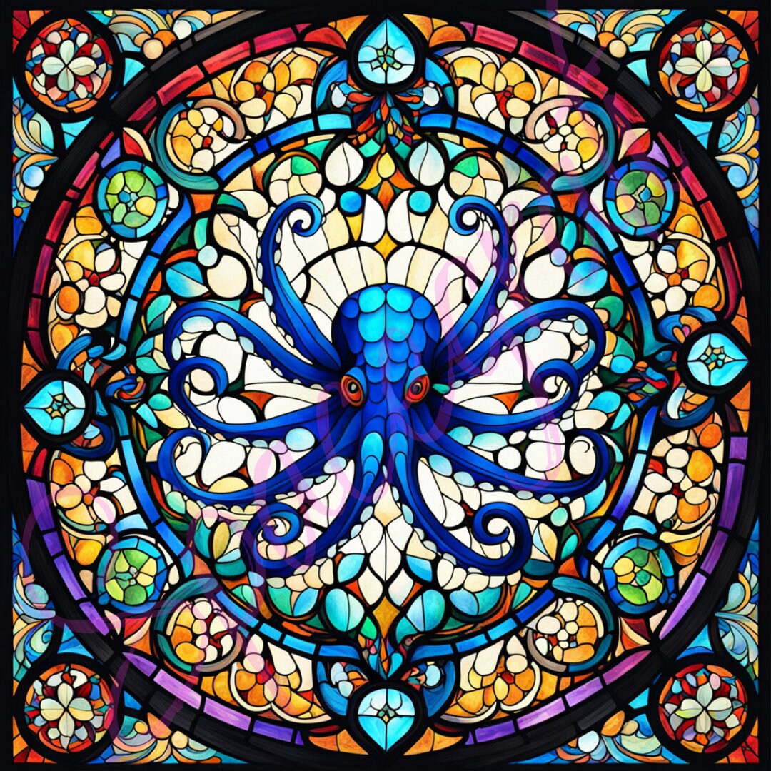 50 Stained Glass Octopus Bundle PNG - High Resolution Big Stained Wall ...