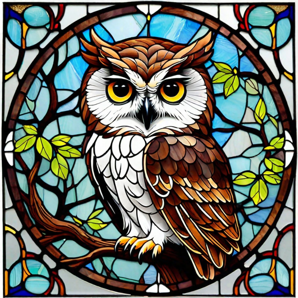50 Stained Glass Owls Bundle PNG High Resolution Big Stained Wall Art ...
