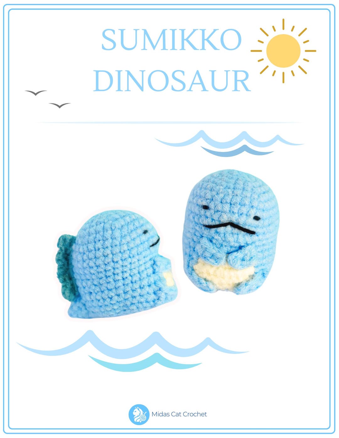 Sumikko Blue Dinosaur Amigurumi Crochet Pattern - PDF, Small, Tokage - Etsy