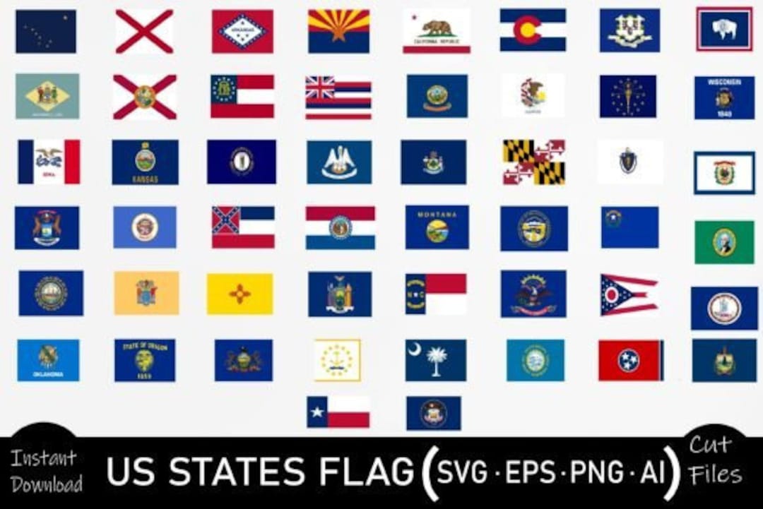 Complete All USA 50 States Flags Territories Mega Bundle Svg Eps Png Al ...