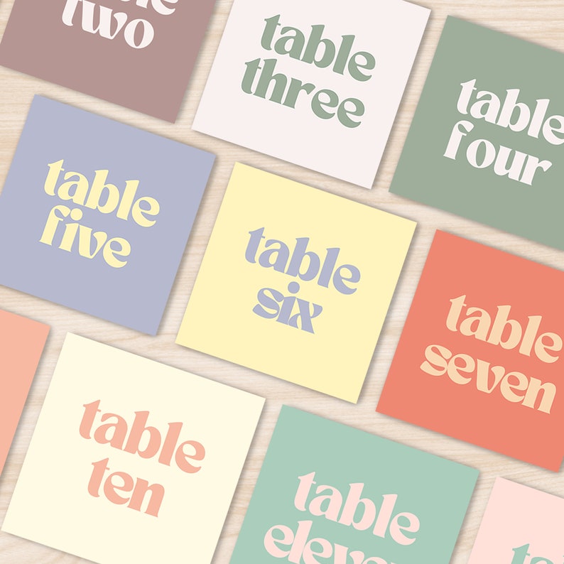 Table Numbers for Wedding | Pastel Wedding Table Numbers | Retro Table ...