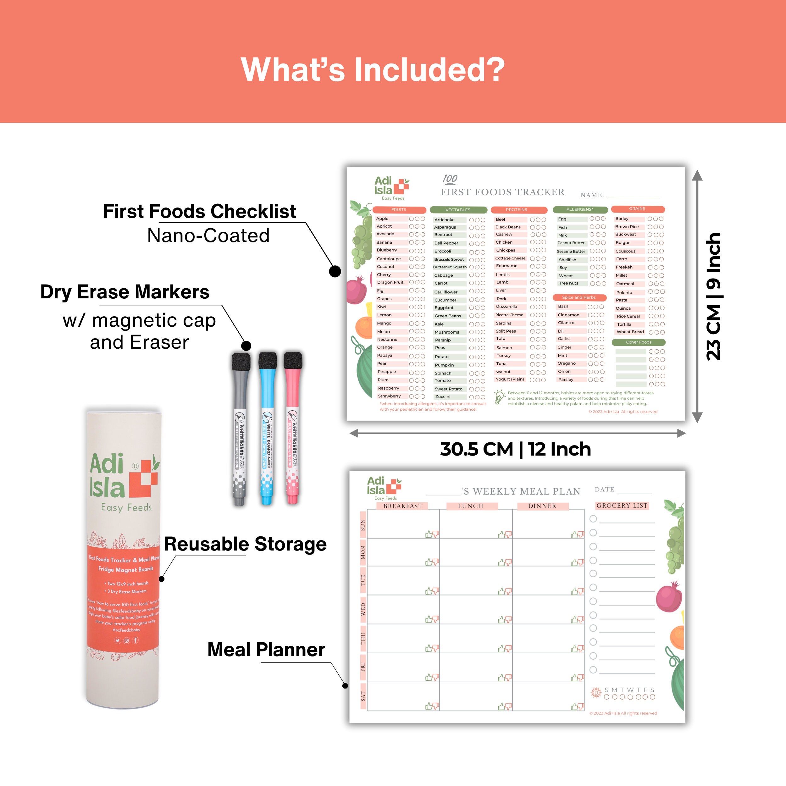 First Foods Checklist and Weekly Meal Planner Fridge Magnet Bundle With ...