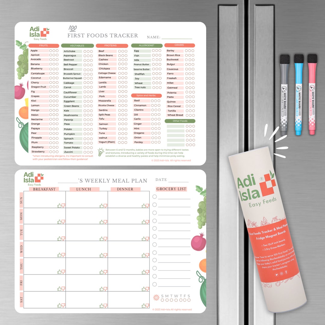 100 Foods Before One Checklist And Weekly Meal Planner Fridge Magnets 100-foods-before-one-checklist-and-weekly-meal-planner-fridge-magnets