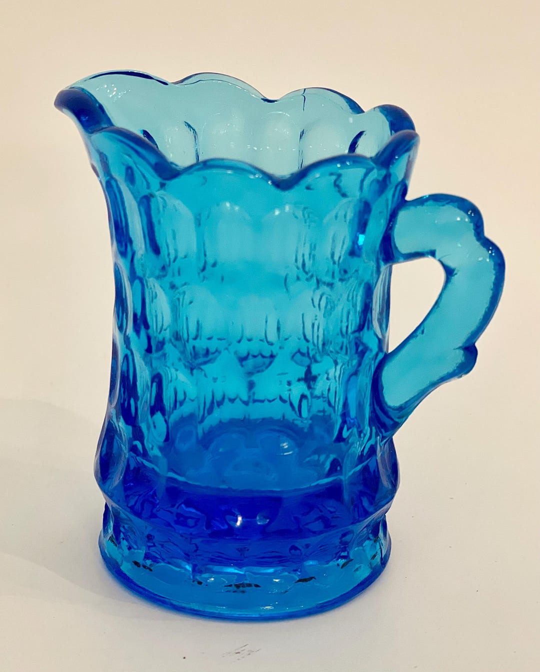 Small Cobalt Blue Thumbprint Glass Pitcher Creamer Vintage - Etsy