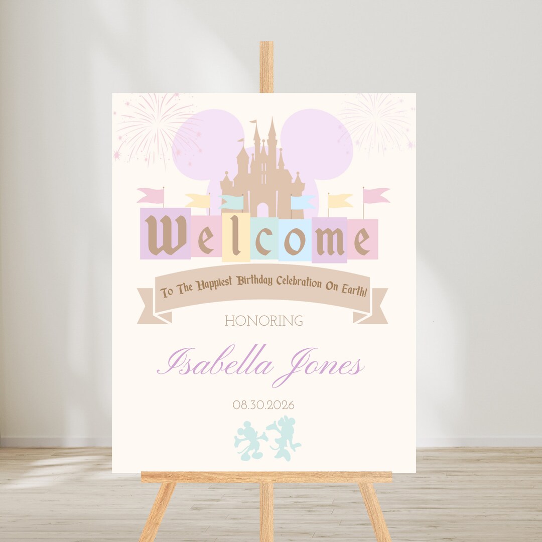 Happiest Birthday on Earth Welcome Sign - Editable Vintage Disneyland ...