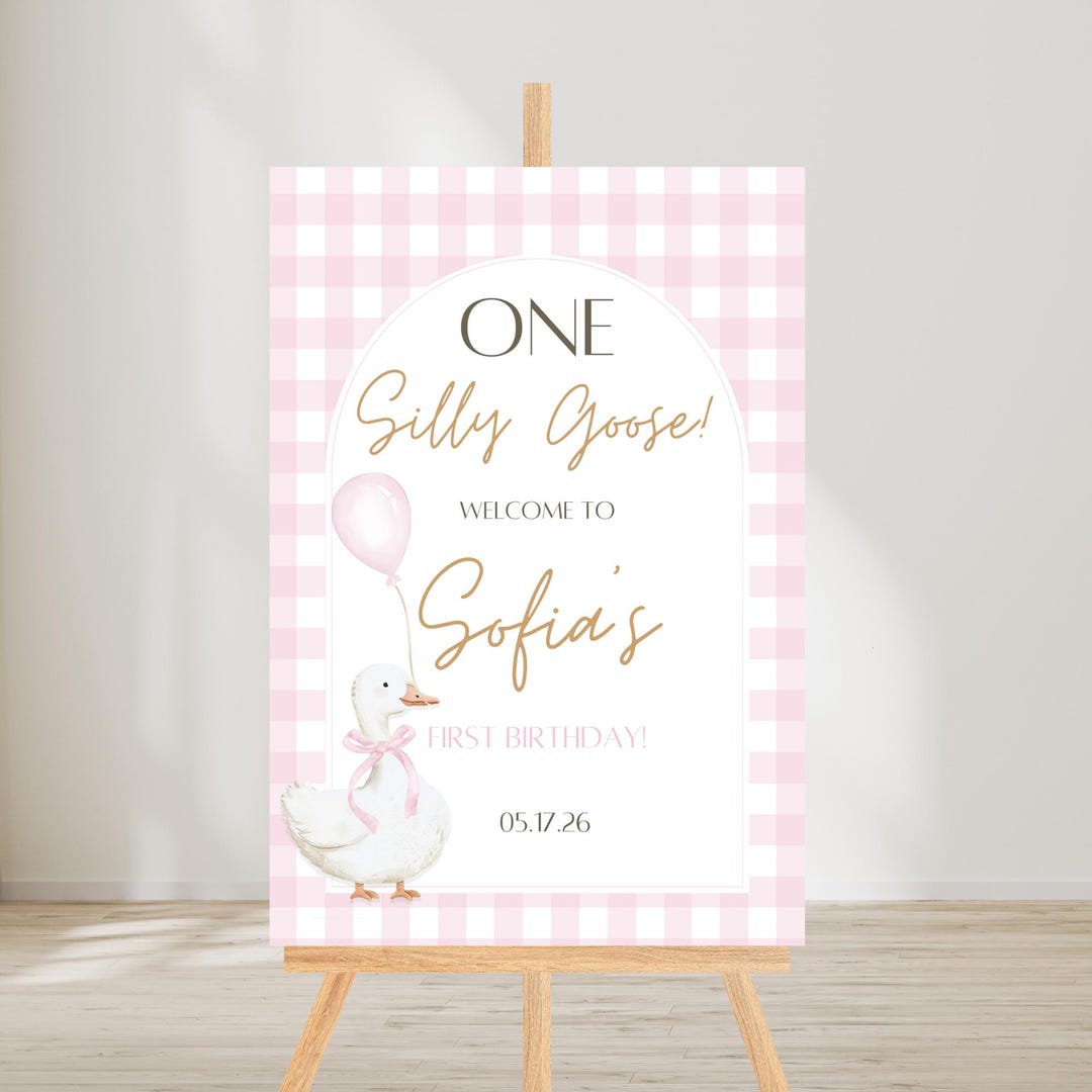Silly Goose Welcome Sign | Pastel Pink Gingham | Editable Canva ...