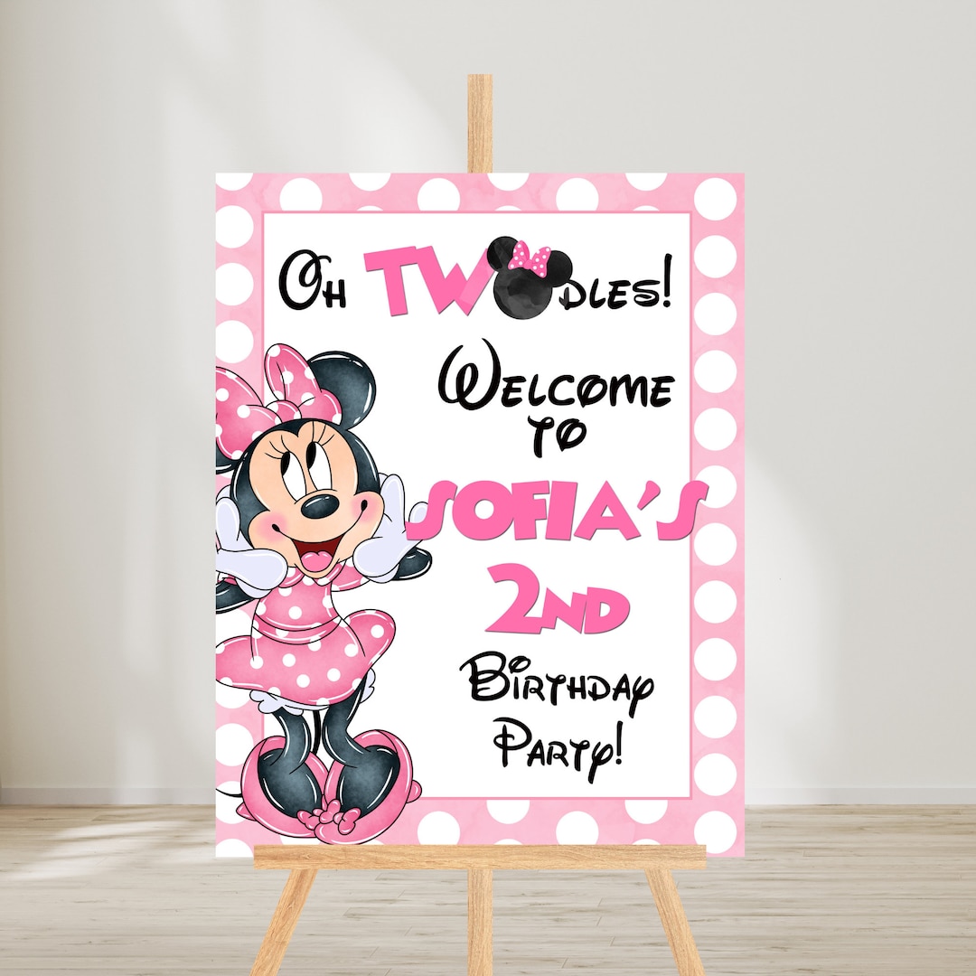 Custom Minnie Mouse Birthday Welcome Sign - Pink & White - Personalized ...