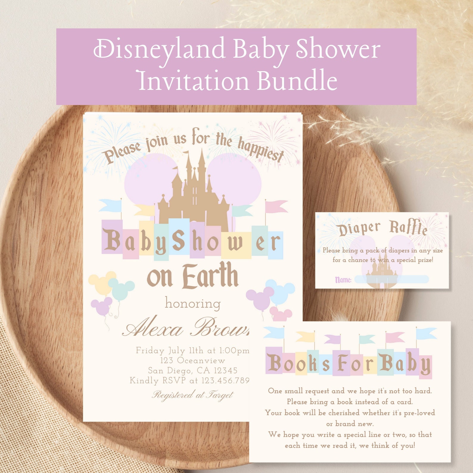 Happiest Baby Shower on Earth Invitation Bundle - Disneyland Theme ...