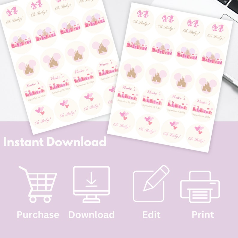 Happiest Baby Shower on Earth Cupcake Toppers - Pink Babyland - Vintage ...