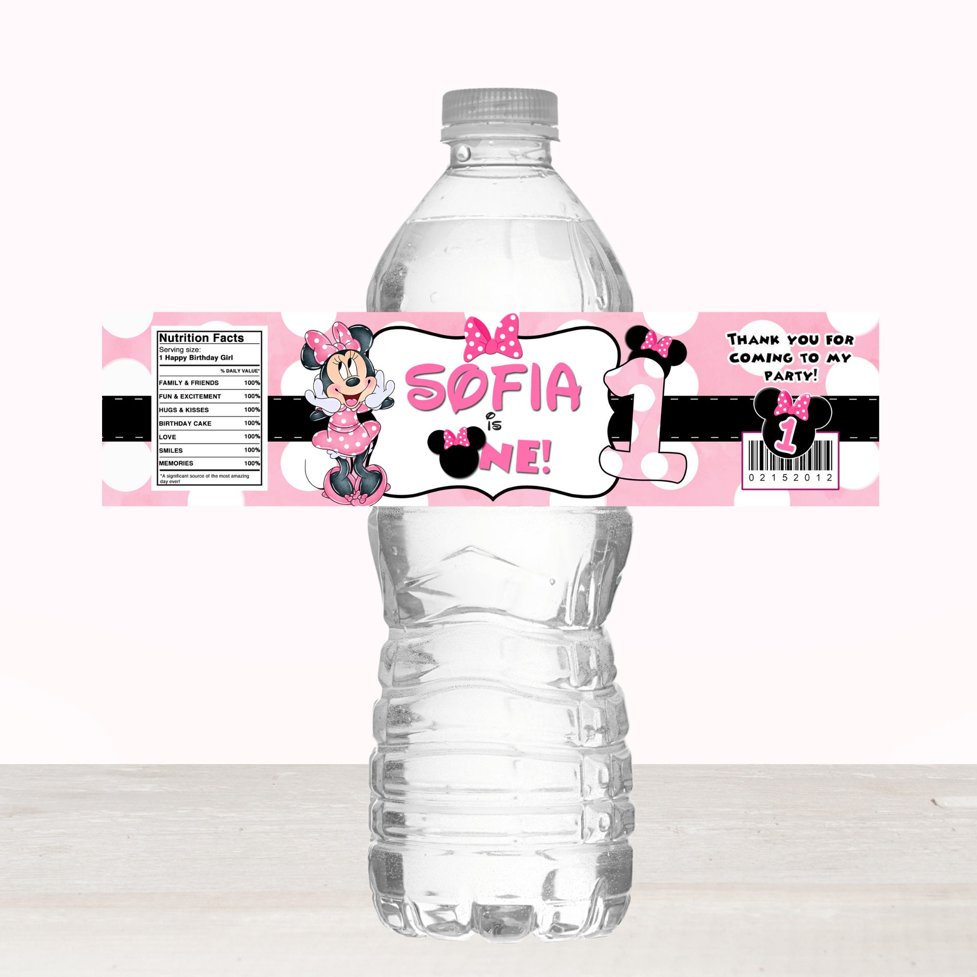 Personalized Minnie Mouse Water Bottle Labels - Pink and White ...