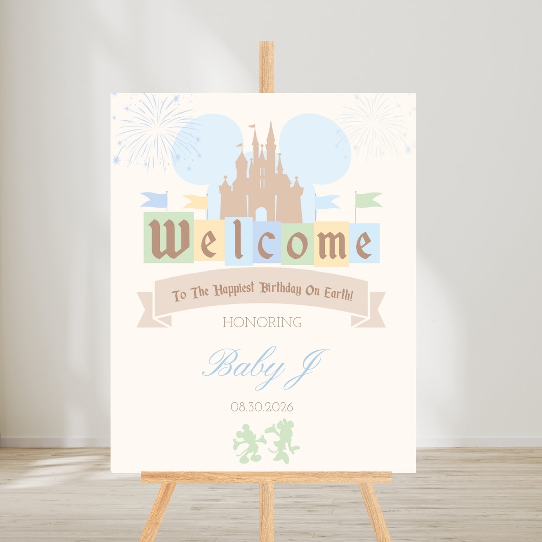 Happiest Birthday on Earth Welcome Sign - Editable Sign - Vintage ...