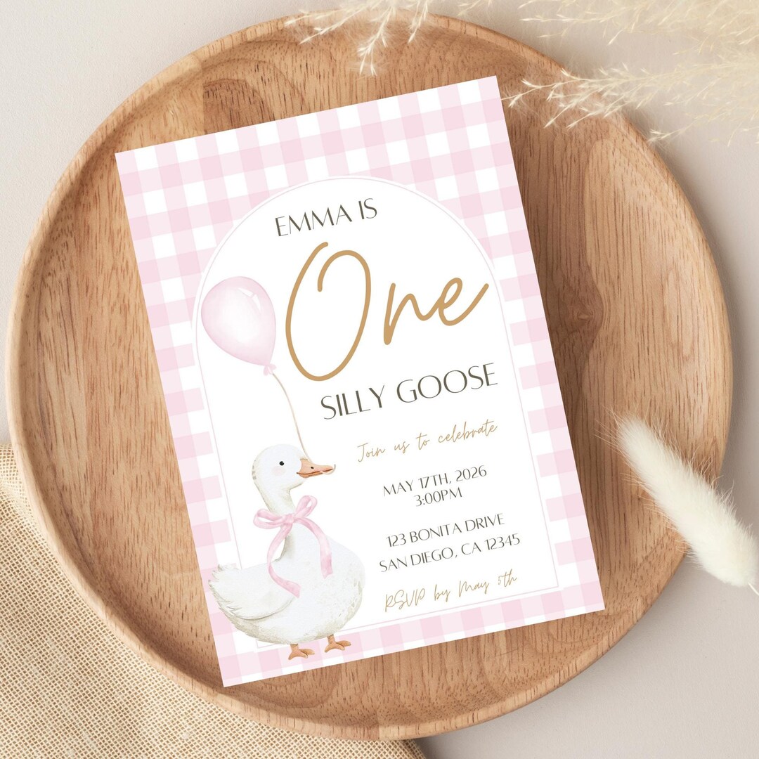 One Silly Goose Birthday Invitation, 1st Birthday Invite, Cute Goose ...