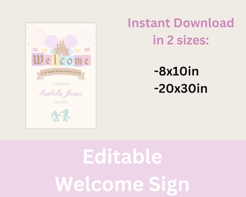 Happiest Birthday on Earth Welcome Sign - Editable Vintage Disneyland ...