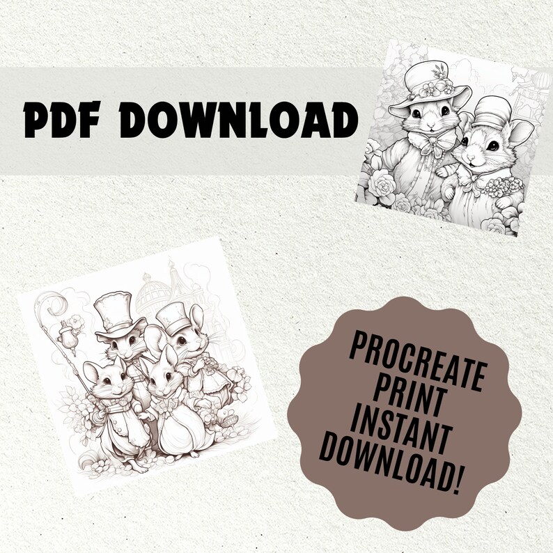 Baroque Mice Colouring Pages, for Kids and Adults, Grayscale Coloring ...