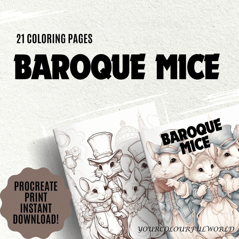 Baroque Mice Colouring Pages, for Kids and Adults, Grayscale Coloring ...