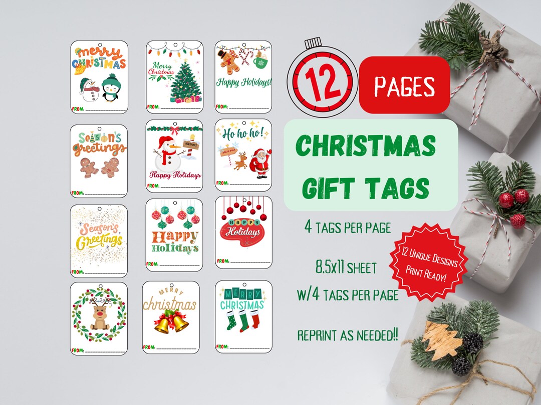 Christmas Gift Tags, Gift Tags, Happy Holidays Gift Tags, Xmas Gift Tag ...