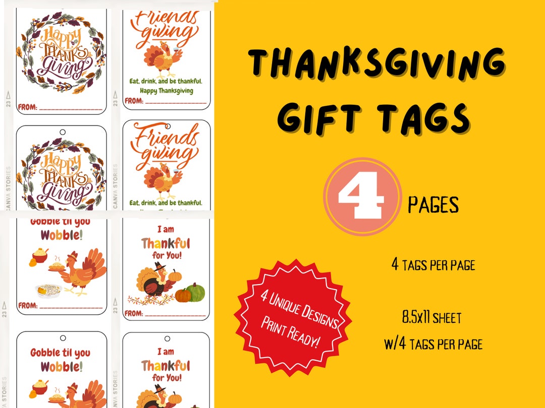 Thanksgiving Turkey Tags Gift Tags Thankful for You Gift - Etsy