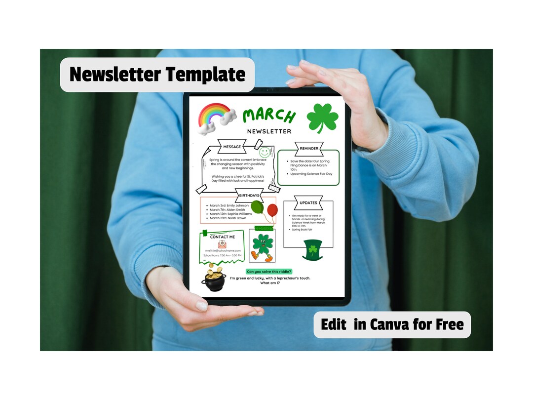 Newsletter Template, Newsletter Editable, School Newsletters, Monthly ...