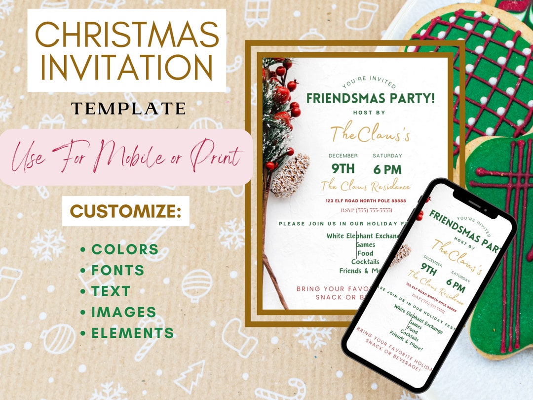 Christmas Invitation Template Christmas Card Invite Friends - Etsy