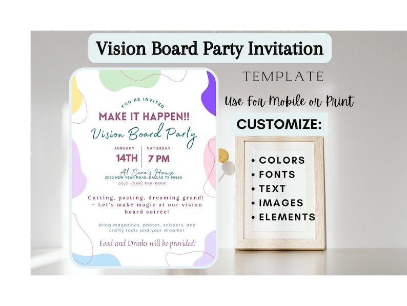Vision Board Party Invitation, Digital Invitation Template, Vision ...