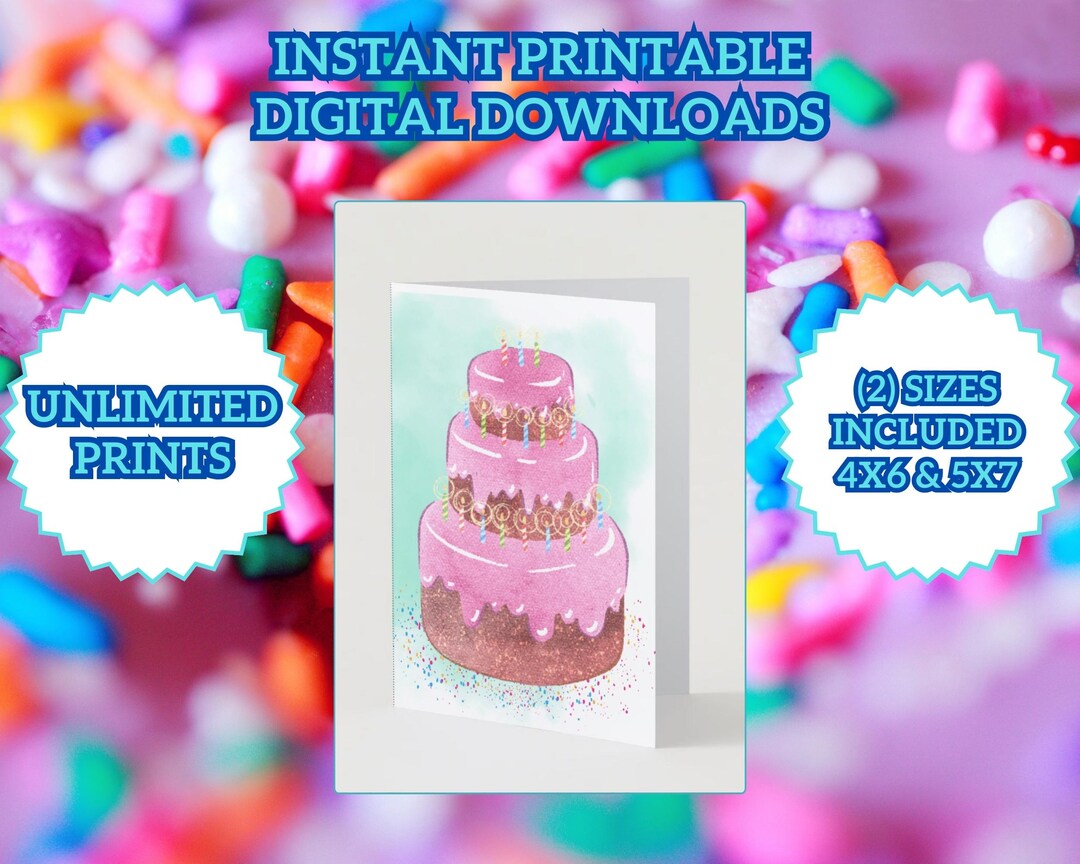 HAPPY BIRTHDAY Card Blank Inside 2 Sizes Included 4x6 and 5x7 Instant ...