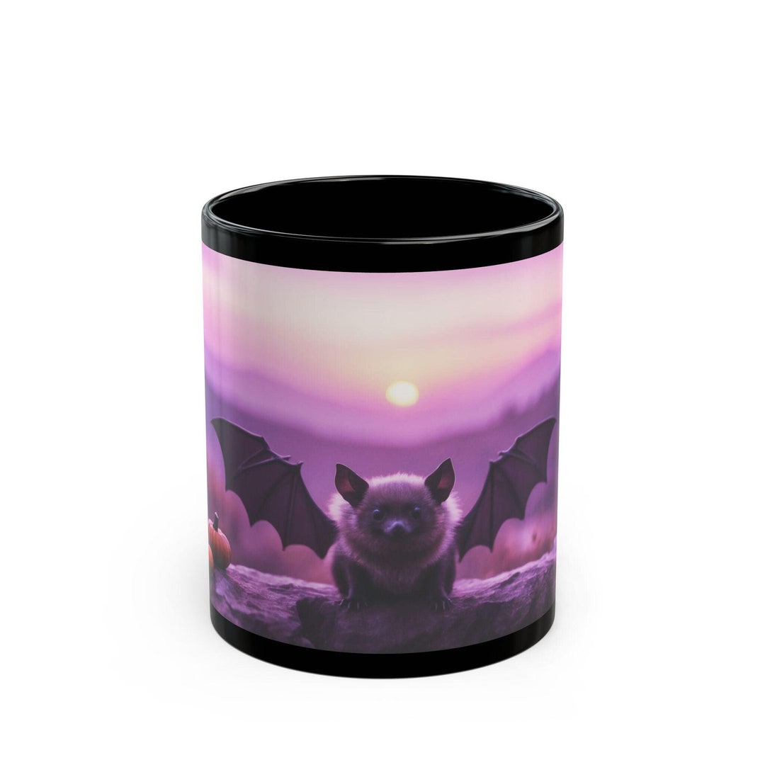 Cute Spooky Bat Mug | Vintage Halloween Vibe | Purple Sunset Nature ...