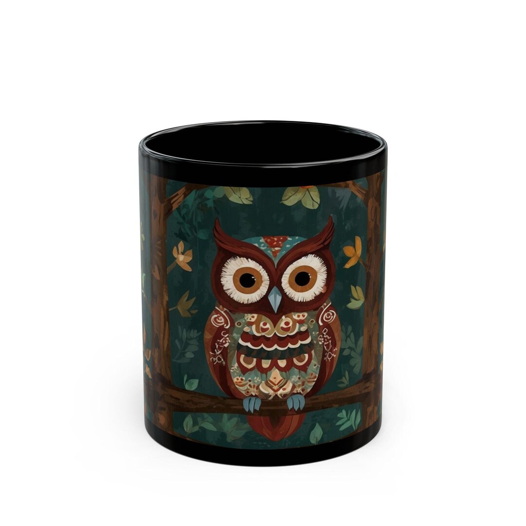 Rustic Folk Owl Mug | Eastern Screech Owl Art | Vintage Nature Mug ...