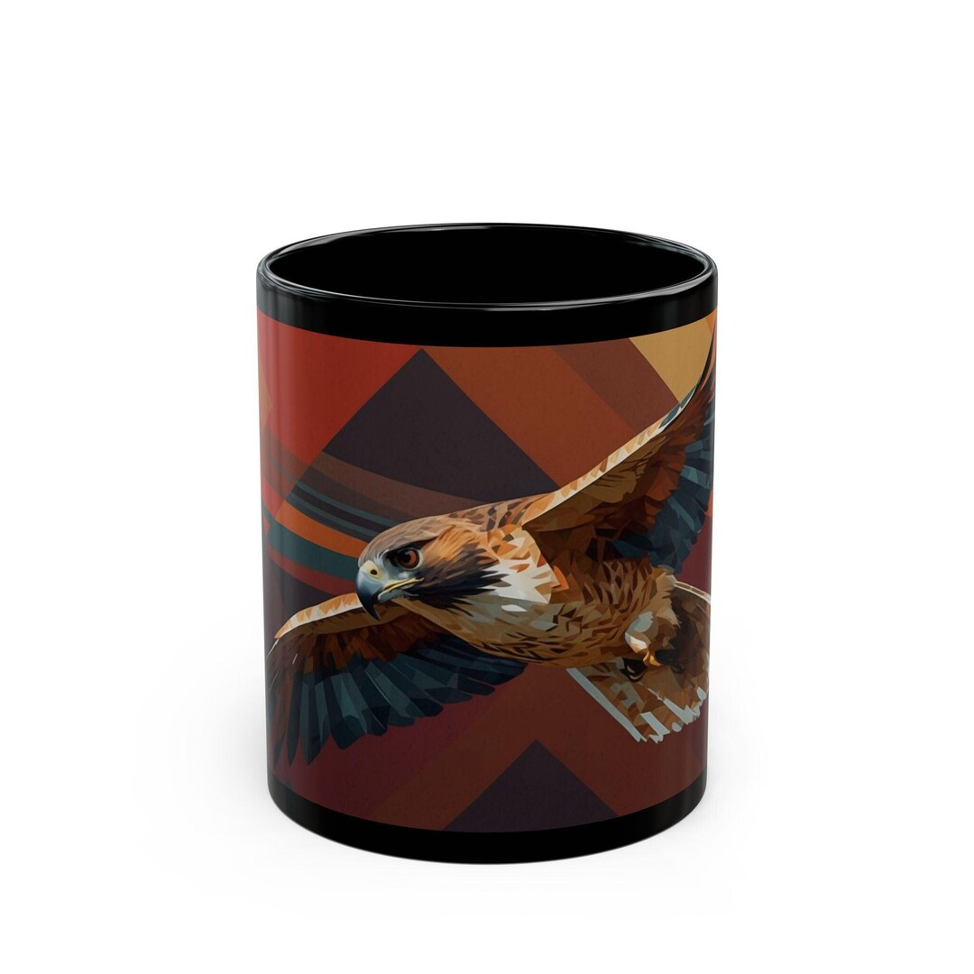 Red Tailed Hawk Mug, Hawk Mug in Geometric Style, Hawk Gift, Bird Lover ...