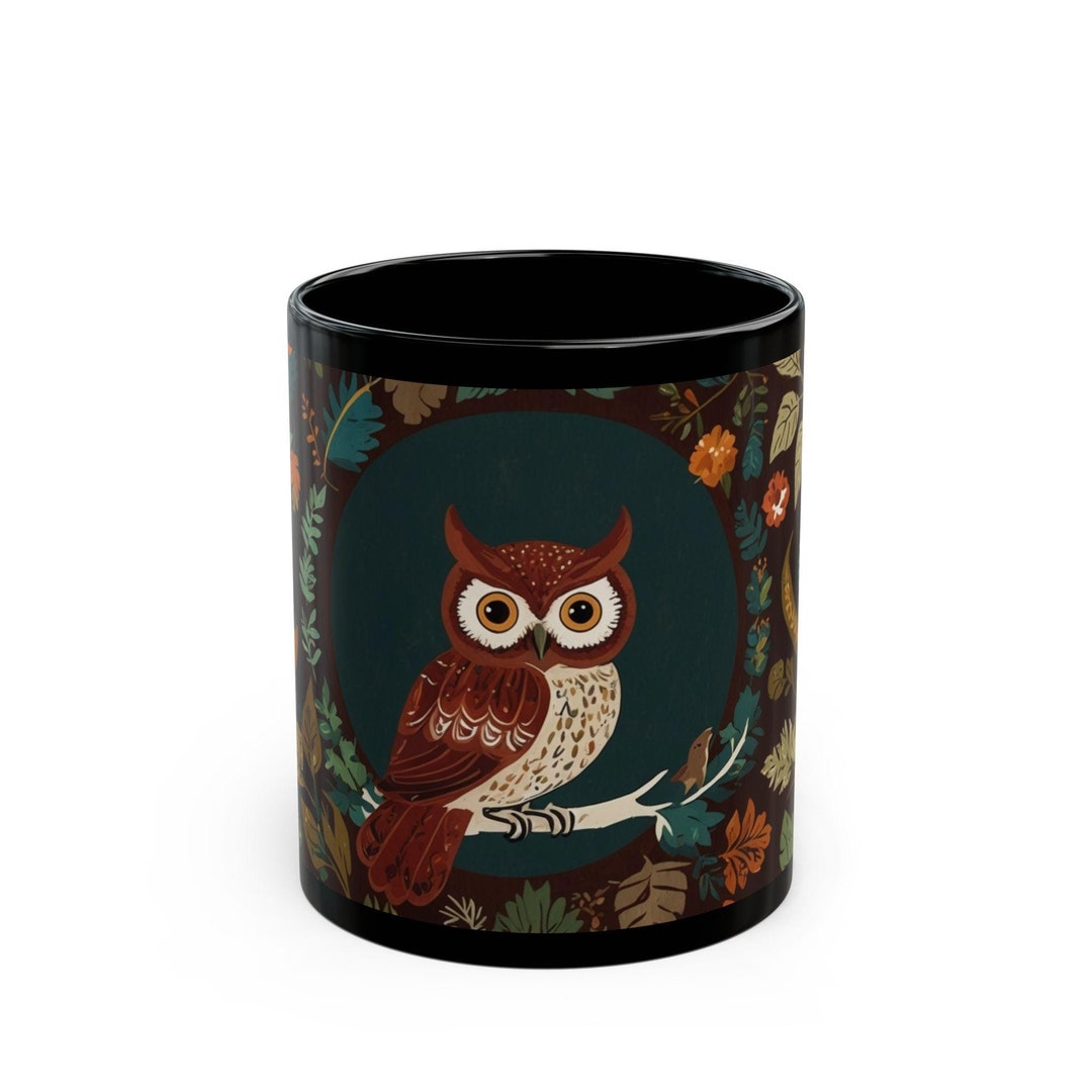 Vintage Owl Folk Art Mug | Eastern Screech Owl Coffee Mug | Rustic Owl ...