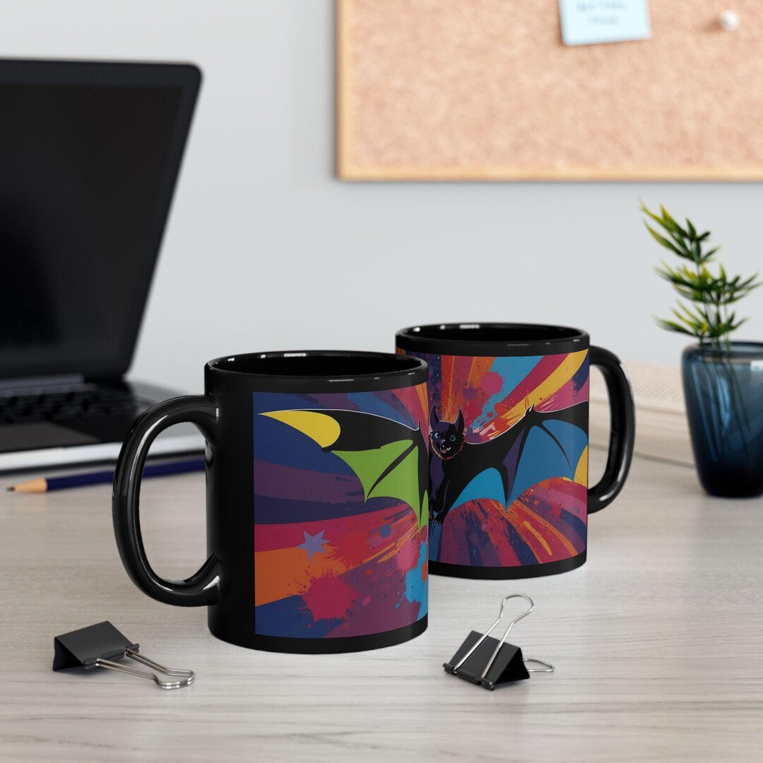 Vibrant Pop Art Bat Mug | Cartoon Bat With Bold Colors and Retro Comic ...