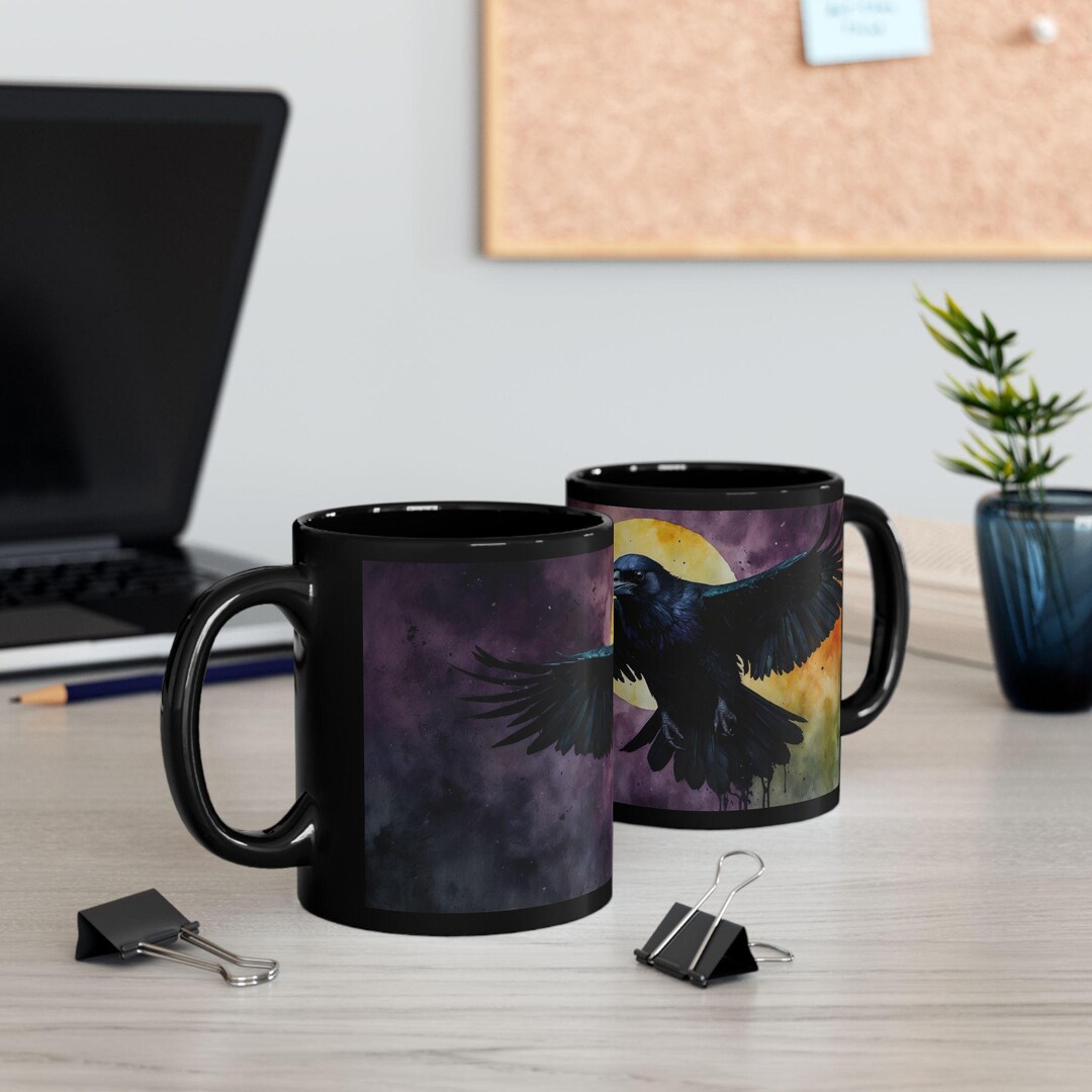 Raven Mug Psychedelic Watercolor Art Halloween Raven Design Spooky Bird ...