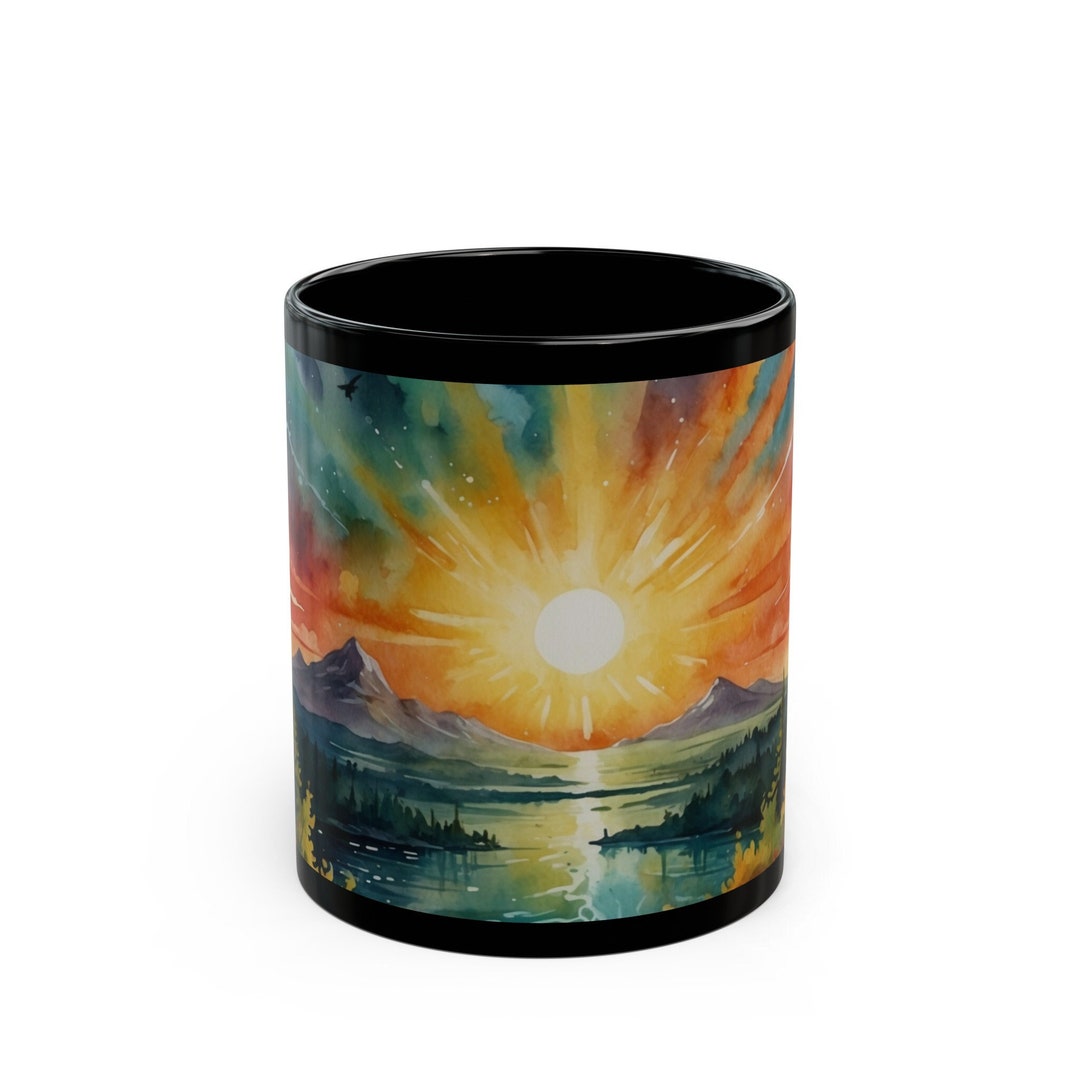 Nature Mug With Mountain, Sky, Beautiful Nature Mug, Nature Art, Sunset ...
