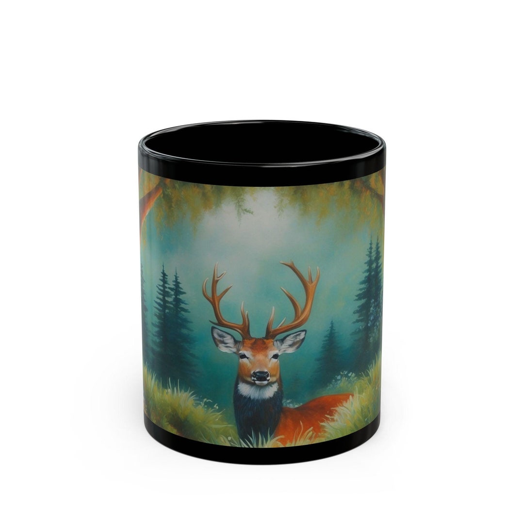 Enchanted Forest Mug With Majestic Deer & Wildflowers | Vibrant Nature ...