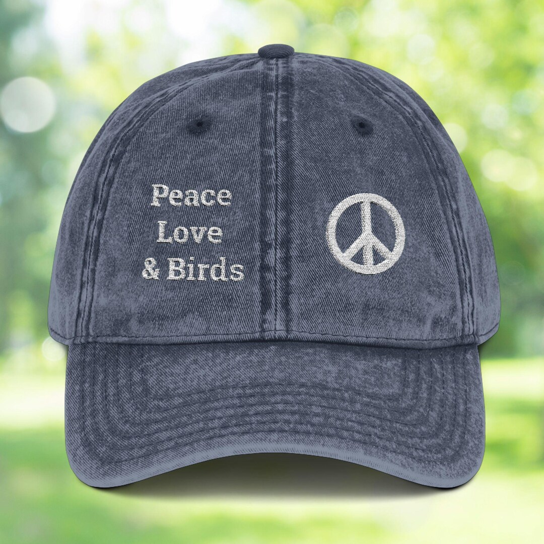 Embroidered Peace Love & Birds Hat | Embroidered Peace Sign Birdwatcher ...