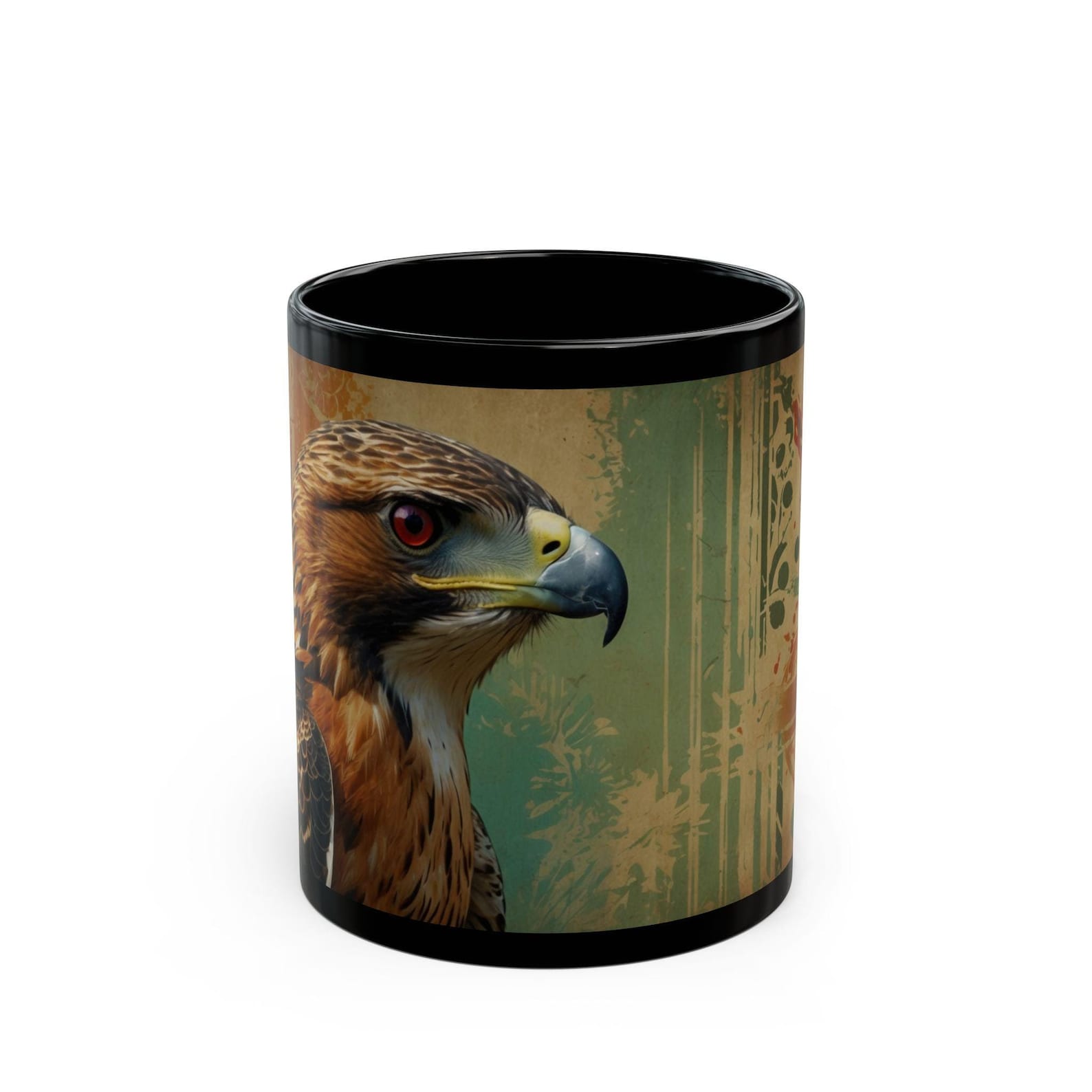 Retro Red-tailed Hawk Mug With Bold Graphic Lines | Vintage Bird Design ...