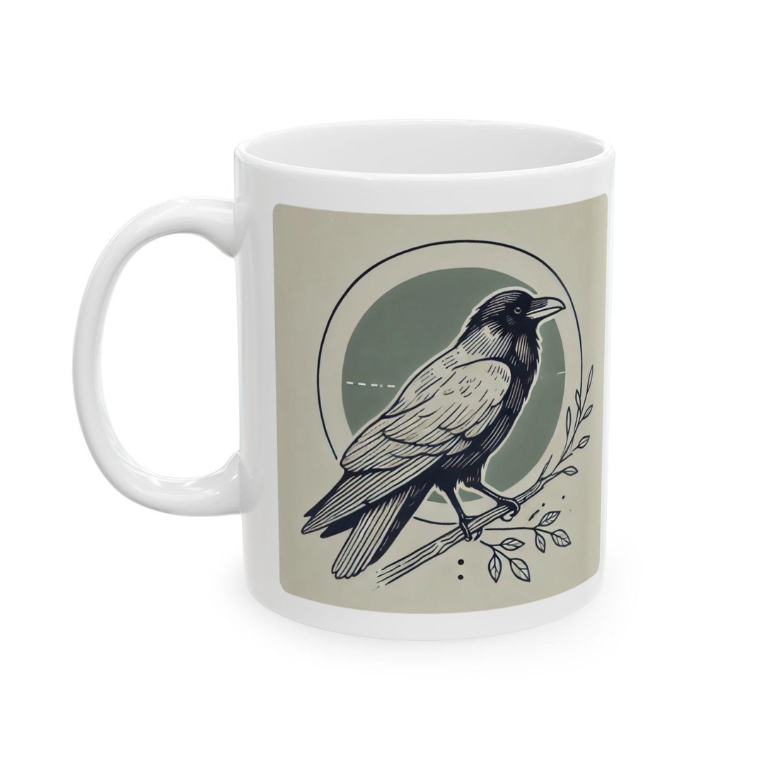 Simple Raven Mug | Minimalist Line Drawing | Nature-inspired Bird Art ...