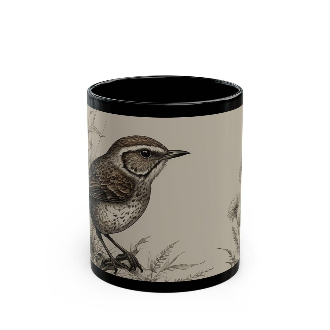 Intricate Wren Mug | Botanical Bird Design | Nature-inspired Ink Art ...