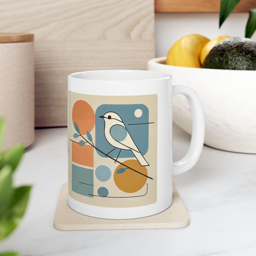 Abstract Bird Mug | Modern Art Bird Design | Unique Nature-inspired ...