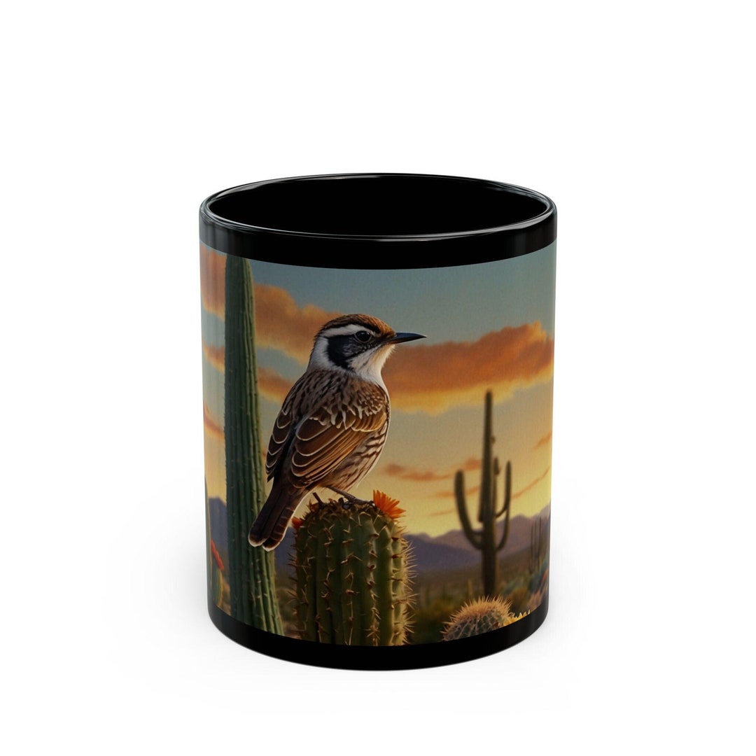Southwestern Cactus Wren Mug | Bird Lovers Coffee Mug | Saguaro Cactus ...