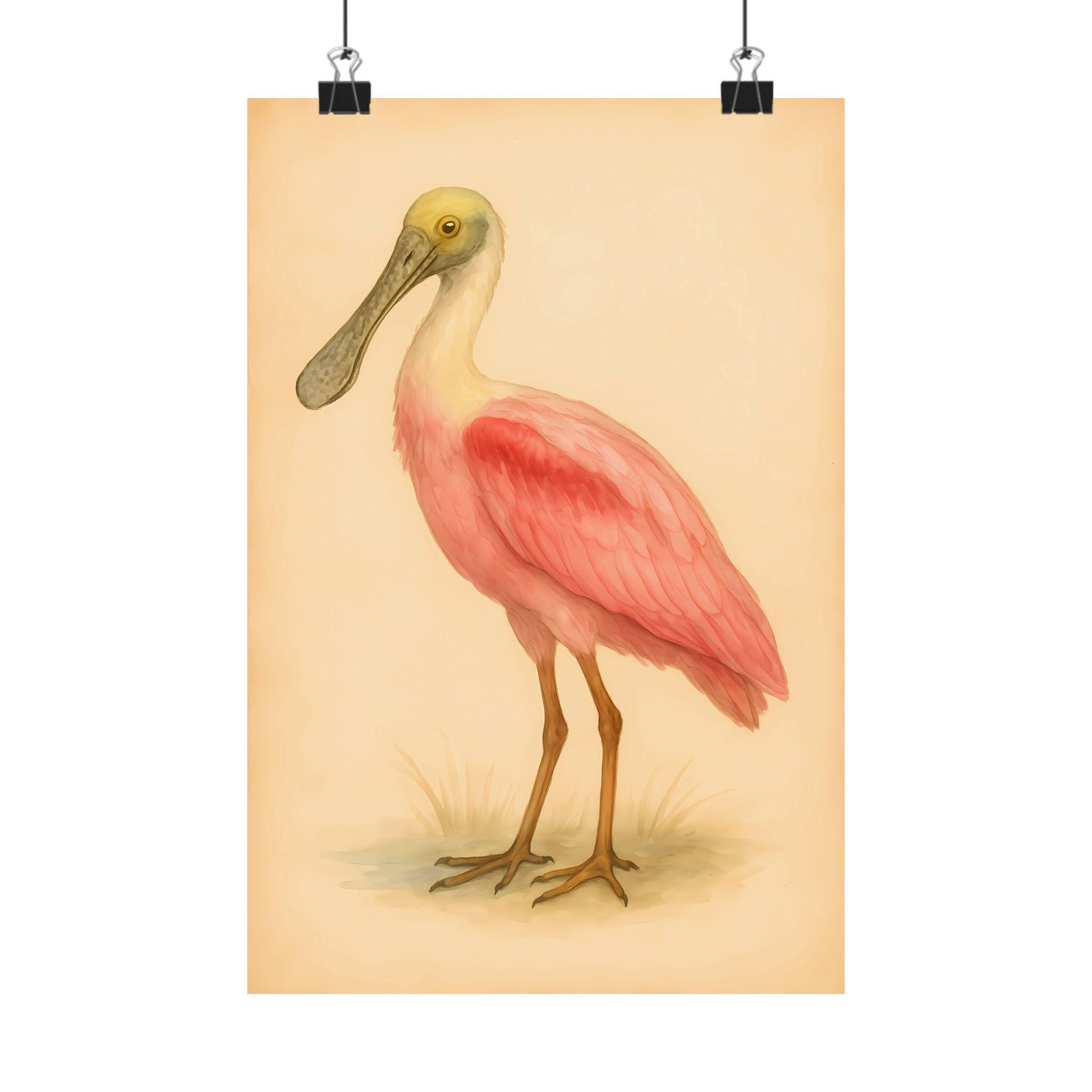 Roseate Spoonbill Poster | Vintage Watercolor Wading Bird Print ...