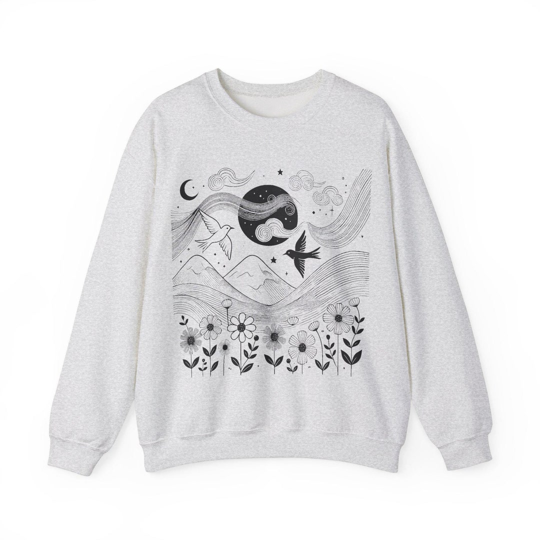 Serene Nature Sweatshirt | Doves and Wildflowers Design | Peaceful ...