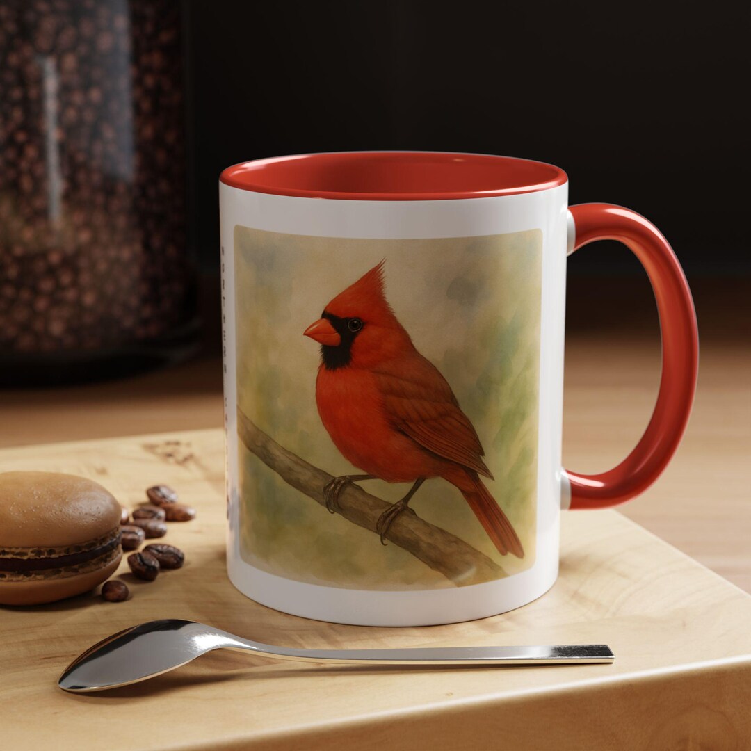 Northern Cardinal Mug | Watercolor Backyard Bird Art | Realistic Red ...