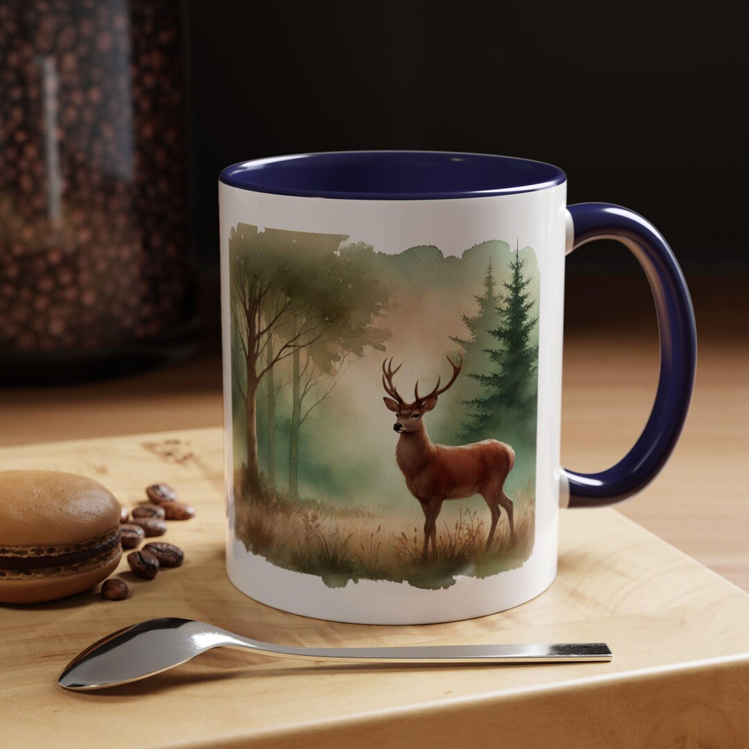 Watercolor Deer Mug | Elegant Forest Scene | Nature-inspired Drinkware ...