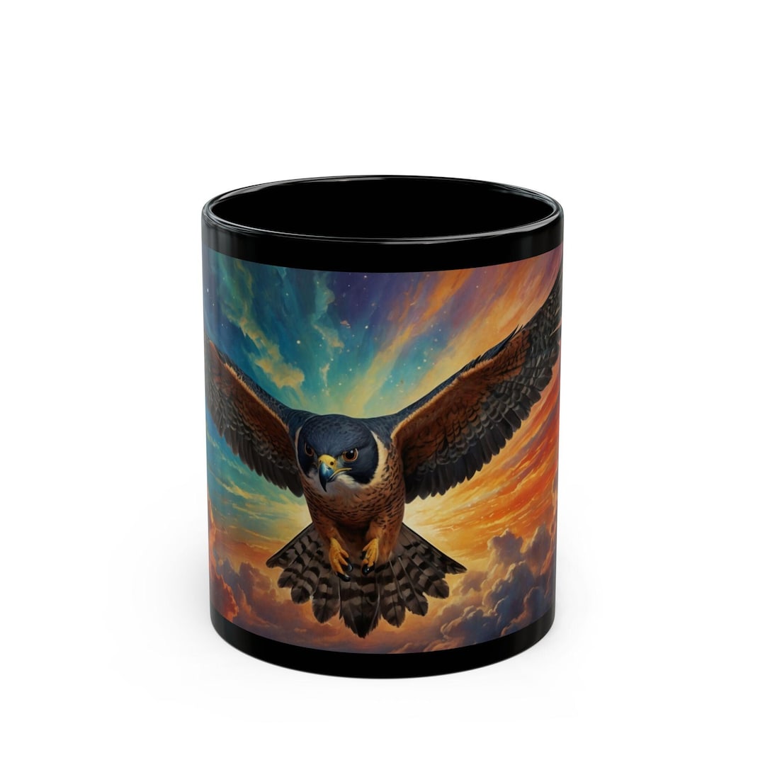 Peregrine Falcon Mug | Surrealist Bird Art With Vibrant Sky | Dreamy ...